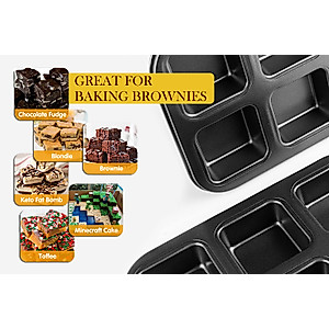 Yomvzake Brownie Pan, Black Mini Square Muffin Pan Nonstick 6-Cavity Small Cupcake Pan Individual Brownie Mold for Baking Brownie Muffin Cupcake Keto Fat Bombs, Great for Halloween, Christmas
