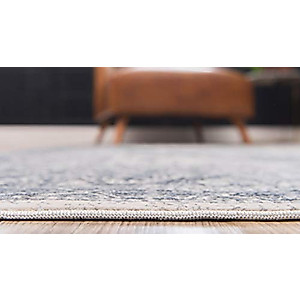 Unique Loom Chateau Collection Victorian, Textured, Vintage, Traditional, Distressed Area Rug, 10 ft x 14 ft (5 in), Navy Blue/Ivory