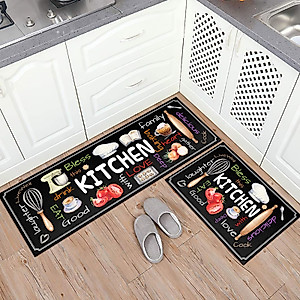 HOLVDENG Kitchen Mat Set of 2 Non Slip Thick Kitchen Rugs and Mats for Floor Comfort Standing Mats for Kitchen, Sink, Laundry, 17"x47"+17"x28"