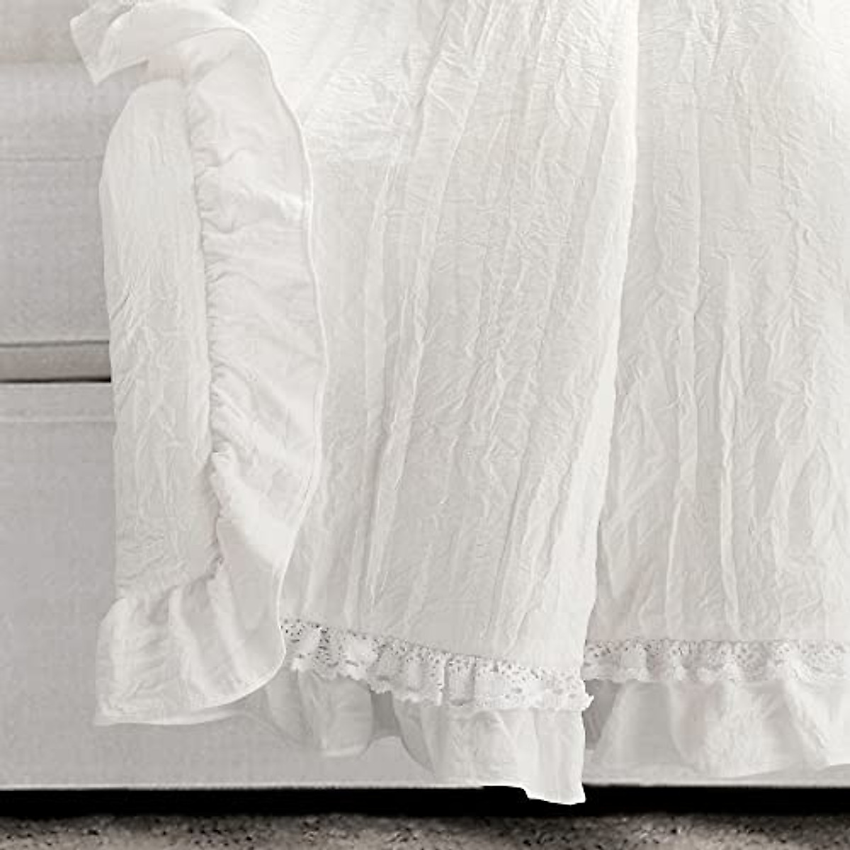 Lush Decor Ella Shabby Chic Ruffle Lace Blanket, 60" x 50", White