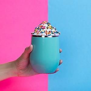 Maars Bev Stainless Steel Stemless Wine Glass Tumbler with Lid, Vacuum Insulated 12 oz Cup | Spill Proof, Travel Friendly, Fun Cocktail Drinkware - Mint