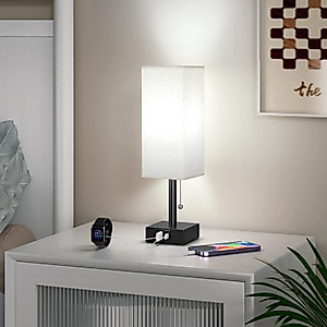 Aooshine Bedside Table Lamp with 3 Levels Brightness - 2700/3500/5000K Small Lamp with USB C+A Ports, Nightstand Light with 3 Color Modes by Pull Chain, Bedroom Lamp for Living Read(LED Bulb Included)