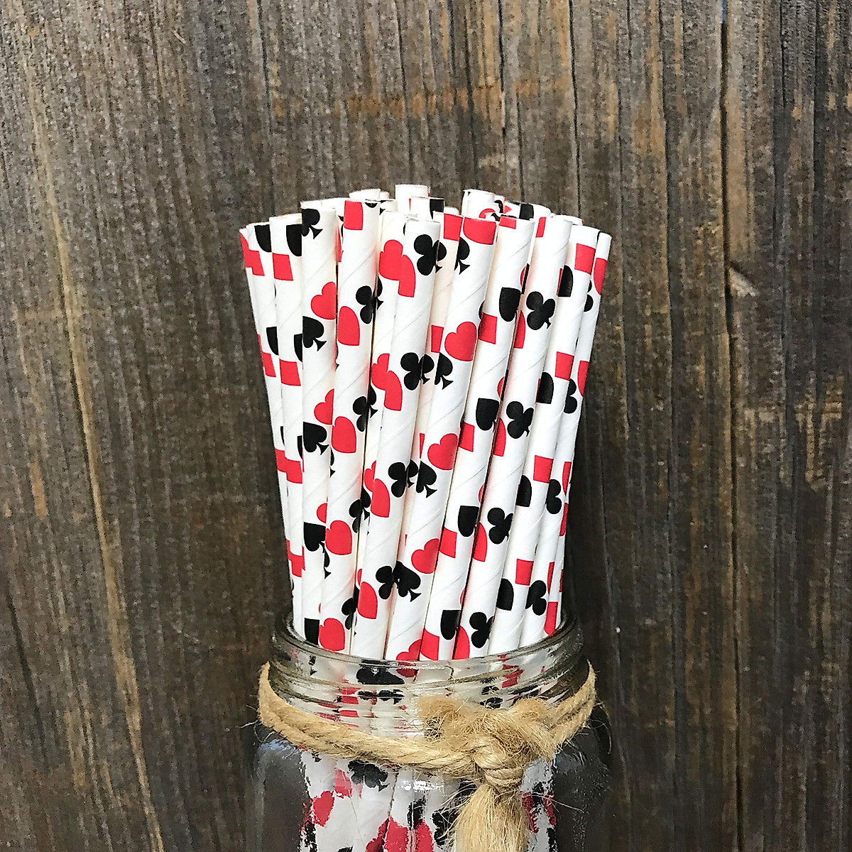 Casino Card Night Theme Paper Straws - Red Black White - 50 Pack