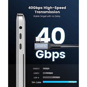 ORICO Cable Compatible with Thunderbolt 4 Right Angle 2.62FT, 40Gbps USB C to USB C Cable with 100W Charging/Display 8K@ 60Hz for MacBooks, iPad Pro, Thunderbolt 4/3 Hub and USB-C Device