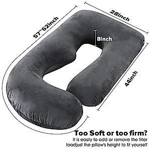 Elover Pregnancy Must Haves Pregnancy Pillow U-Shaped Full Body Maternity Support Pillow for Pregnant Women with Replaceable and Washable Velvet Cover Size 57" (Black,Velvet)