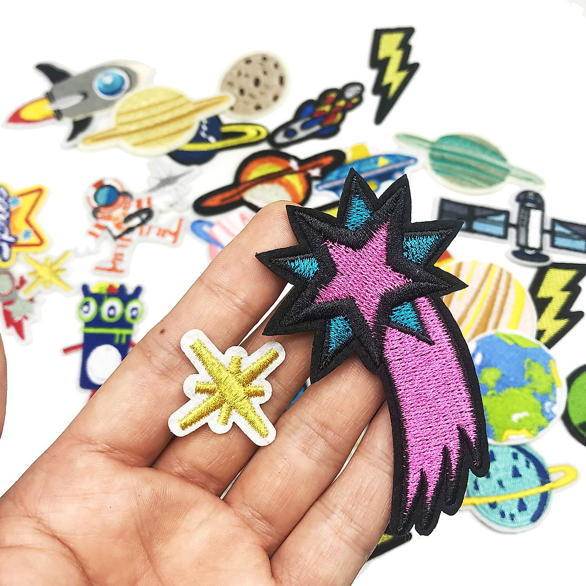 35 PCS Iron on Patches Solar System Appliques Stickers Woohome Embroidered Space Planets Patches Applique Kit for Clothing, Jackets, Backpacks, Jeans