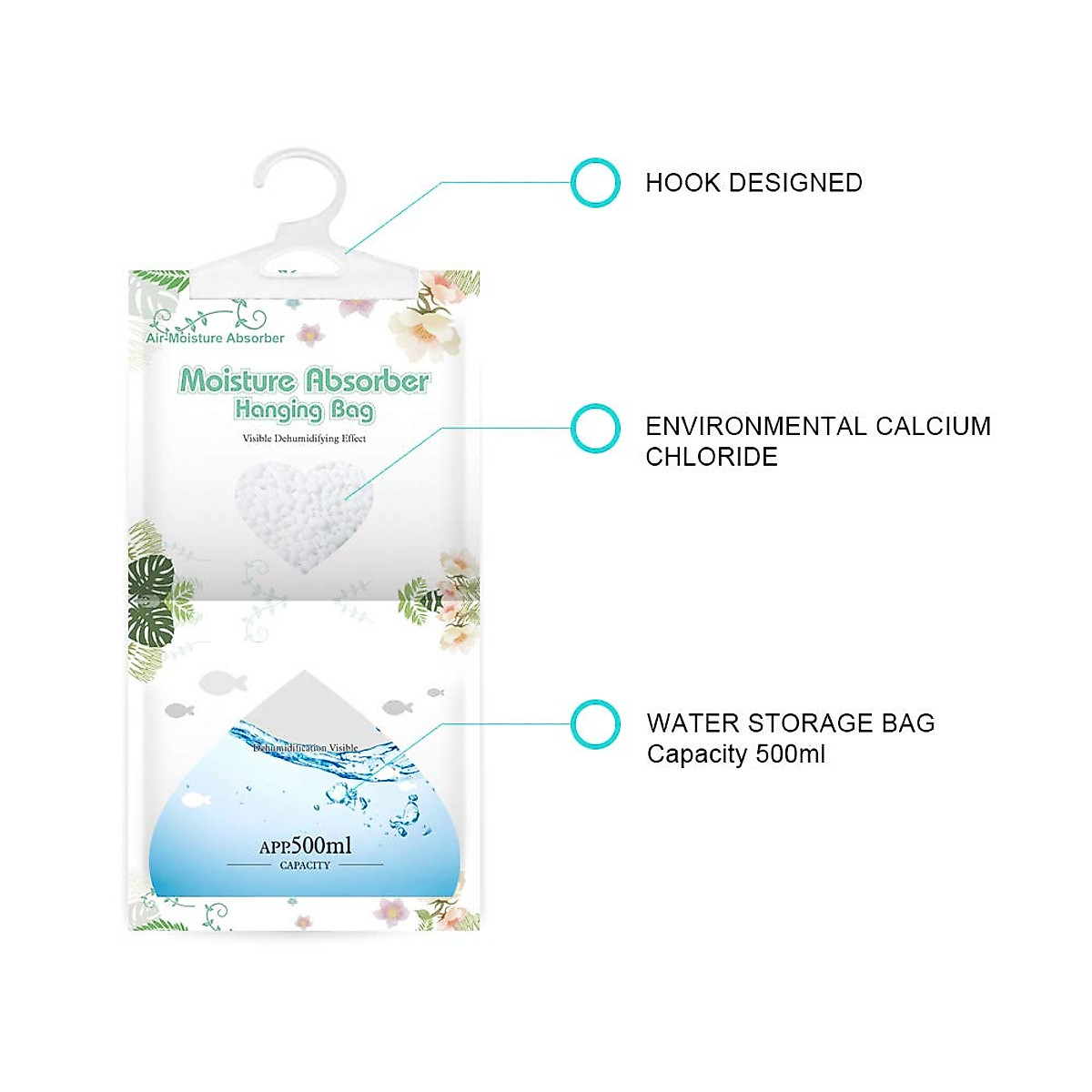 CANAGER Hanging Moisture Absorber-10 Packs, Hanging Dehumidifier Bags for Closet,Bedroom and kitchen,Fragrance Free,Moisture Absorb 12.5OZ