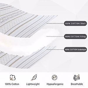 PERHOM 100% Cotton Quilt Queen Size - 3 Pieces Boho Striped Lightweight Soft Breathable Beige Gray White Bedding Set with 2 Shams, Bohemian Pattern Printed Bedspread/Coverlet/Comforter for All Season