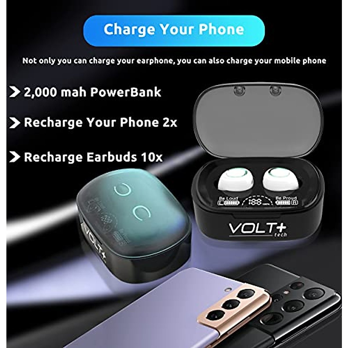 VOLT PLUS TECH Wireless V5.1 PRO Earbuds Compatible with Microsoft Lumia 532 IPX3 Bluetooth Touch Waterproof/Sweatproof/Noise Reduction with Mic (White)