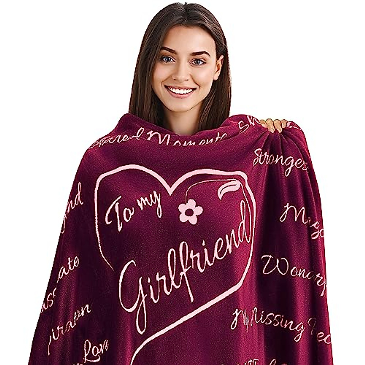 Gifts for Girlfriend Blanket, Romantic Gifts for Her, To My Girlfriend Gift Ideas, Birthday Gifts for Girlfriend From Boyfriend, Girlfriend Gifts, GF BF Presents, Throw Blanket 65” x 50” (Merlot Red)