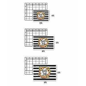 Outdoor Area Rug for Patio,Fall Thanksgiving Sunflower Pumpkin Camping Rugs Indoor Large Floor Mat 4x6ft,Leaf Berry Black White Stripe Outside Carpet for Deck RV Picnic Porch Backyard Bedroom