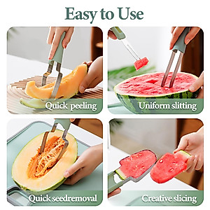 3-in-1 Watermelon Cutter Slicer Tool, 2024 New Stainless Steel Watermelon Popsicle Cutter Slicer Tool, Multi Watermelon Slicer Melon Cutter for Camping Kitchen Gadgets (Green)