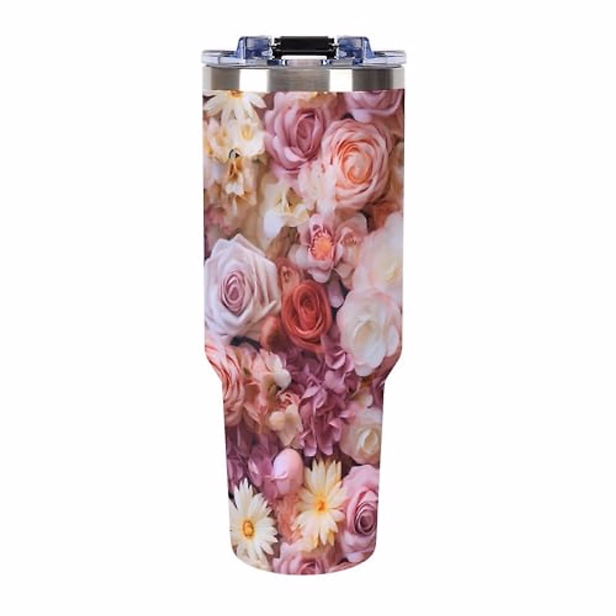 Colorful Yellow Red Rose Flower 40 Oz Stainless Steel Cup Travel Tumbler with Handle and Straw Lightweight Coffee Mug for Home Office
