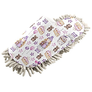 FLildon Microfiber Cleaning Slippers Doll Cake Bear Washable Mop Shoes Slipper for Men/Women House Floor Dust Cleaner, Size L