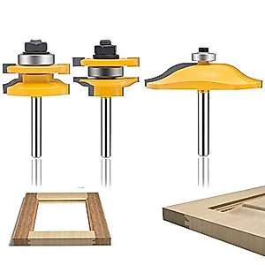 OLETBE 3 PCS Router Bit Set, 1/4-Inch Shank Round Over Raised Panel Cabinet Door Ogee Rail and Stile Router Bits, Woodworking Wood Cutter, Wood Carbide Groove Tongue Milling Tool(Silver)