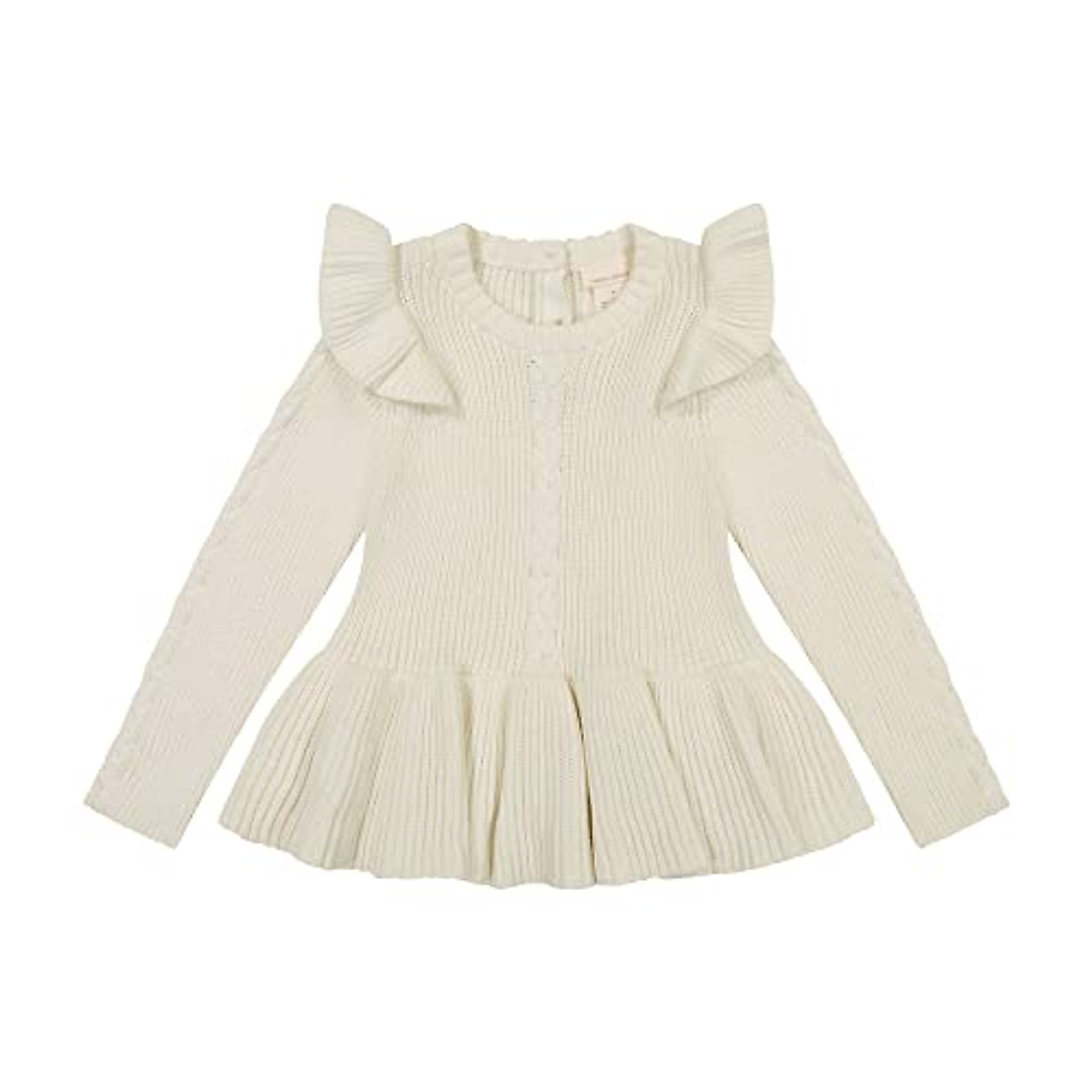 Laura Ashley Baby Girl Leggings & Knitted Long Sleeve Peplum Tunic Top, Cotton Knit & Floral Fall Outfit, Ivory/24 Months