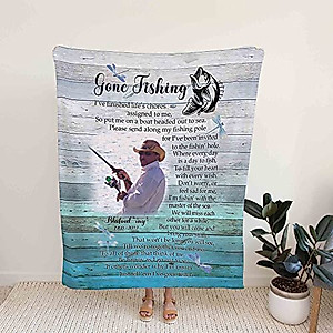 Personalized Memorial Blanket for Loss of Mother Father Gone Fishing in Loving Memory Blankets Custom Name Photo Memorial Gifts Ideas in Loving Memory Gifts Fleece Sherpa Blanket