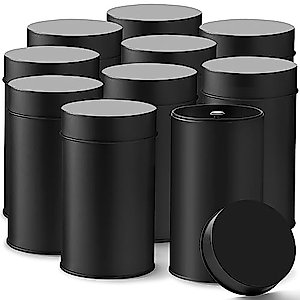 10 packs Tea Tin Canister Tea Tins for Loose Tea Metal Coffee container for ground Coffee Tea Canister 16 oz Round Tin Can with Airtight Double Lids Canister for Kitchen Storage（Black）