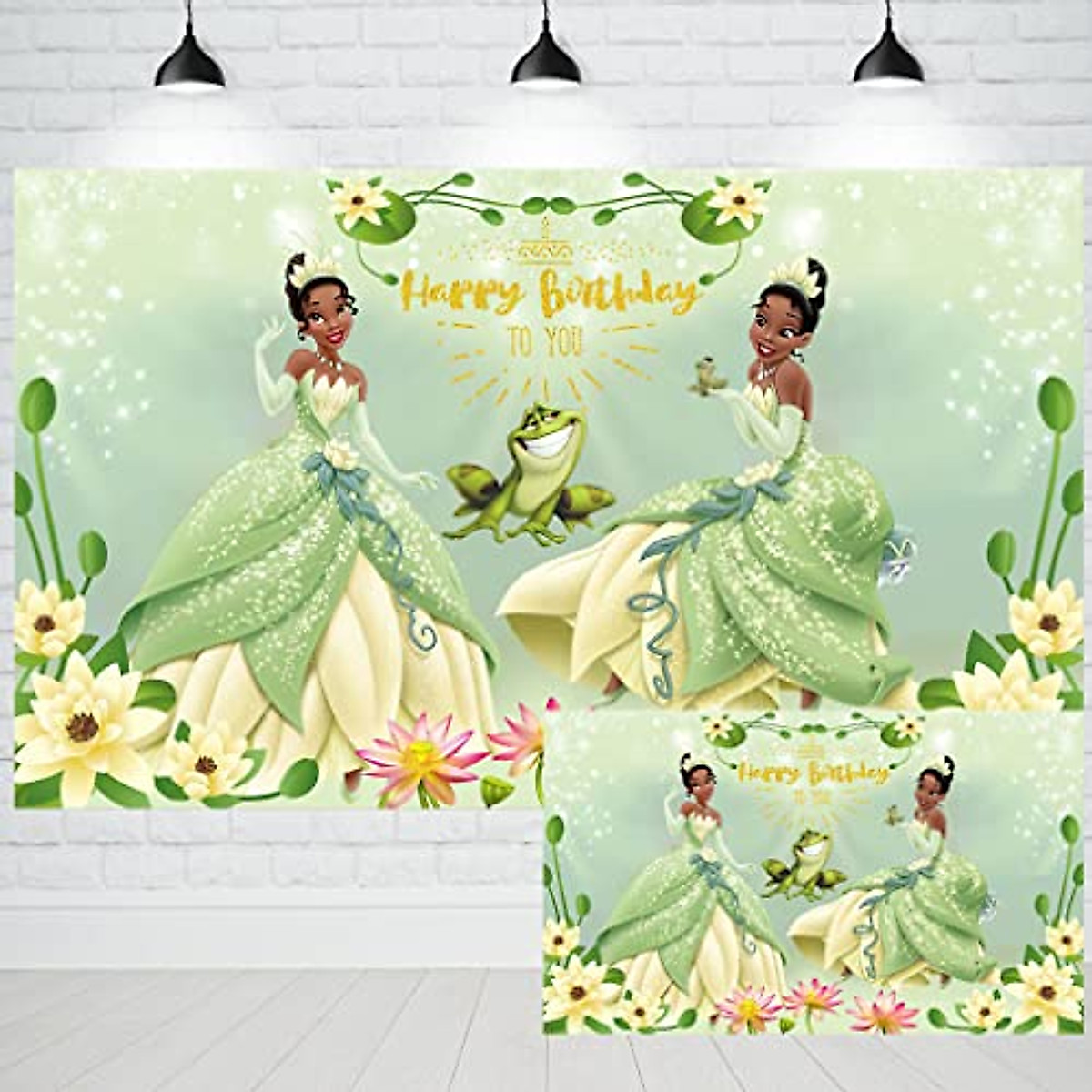 Wenqiang Princess Tiana Backdrop for Birthday Party Banner Decorations Happy Birthday Princess and The Frog Supplies Photography Background 5x3ft Cake Table