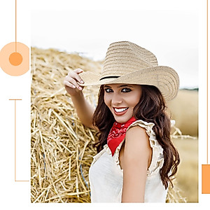 Coume 24 Sets Straw Cowboy Hats and Bandanas - Western Theme Party Costumes and Accessories Bulk Pack for Adults and Men