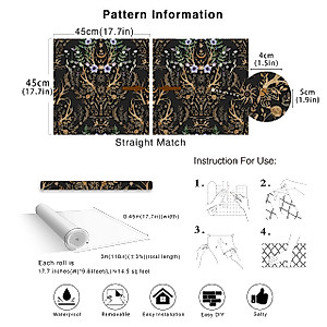 HAOKHOME Gothic Wallpaper Peel and Stick Retro Floral Damask Bronze/Black/Purple Witchy Wall Decor Bathroom Removable Mural 17.7in x 9.8ft