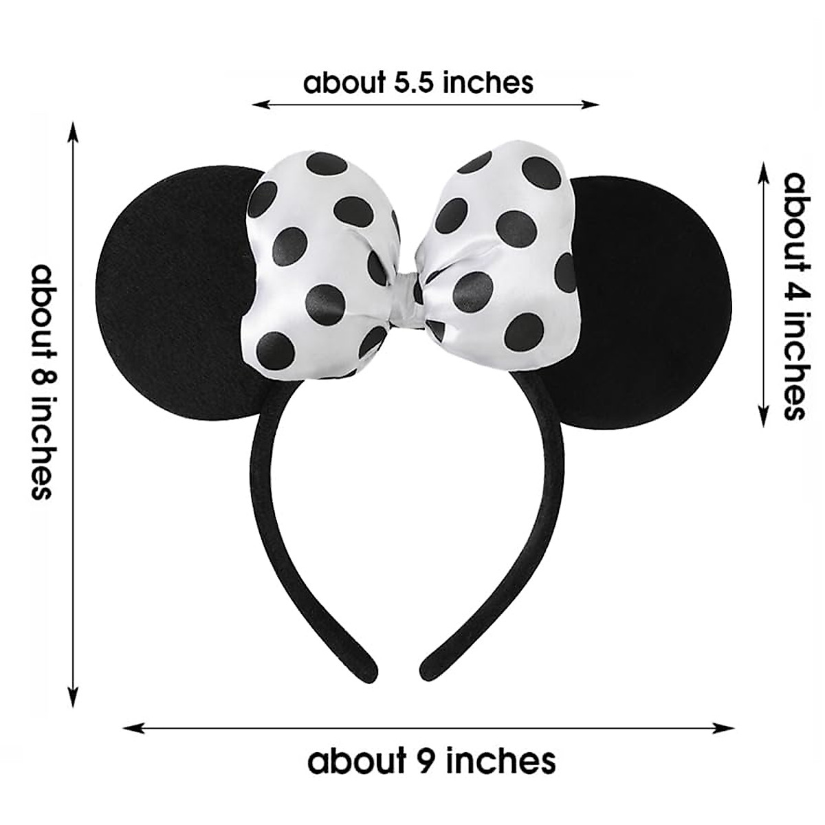 JIAHANG 3D Polka Dot Mouse Ear Hair Bow Headband,Velvet Amusement Photography Headband, Costume Headwear for Women Girls (3D satin white)