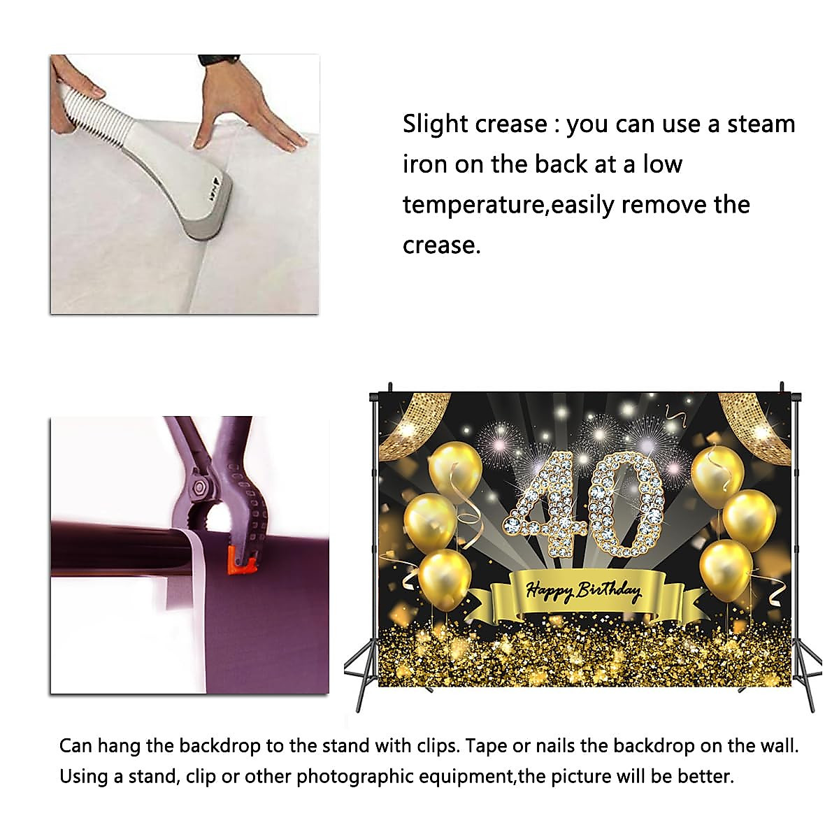 Happy 40th Birthday Backdrop Banner ,40 Years Old Birthday Decorations Party Supplies Black and Gold Party Decorations for Women Men Cake Table Decor Banner Photo Booth Props 71×45inch- Black Gold