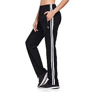 BALEAF Women's Track Pants Athletic Jogging Sweatpants Zipper Pockets Warm-Up Sports Running Pants Black/White Size L