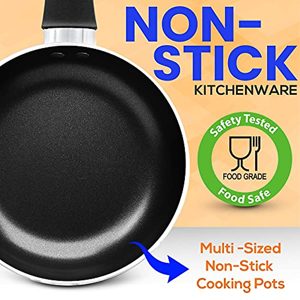 SereneLife Kitchenware Pots & Pans Basic Kitchen Cookware, Black Non-Stick Coating Inside, Heat Resistant Lacquer (6-Piece Set), One Size, Blue