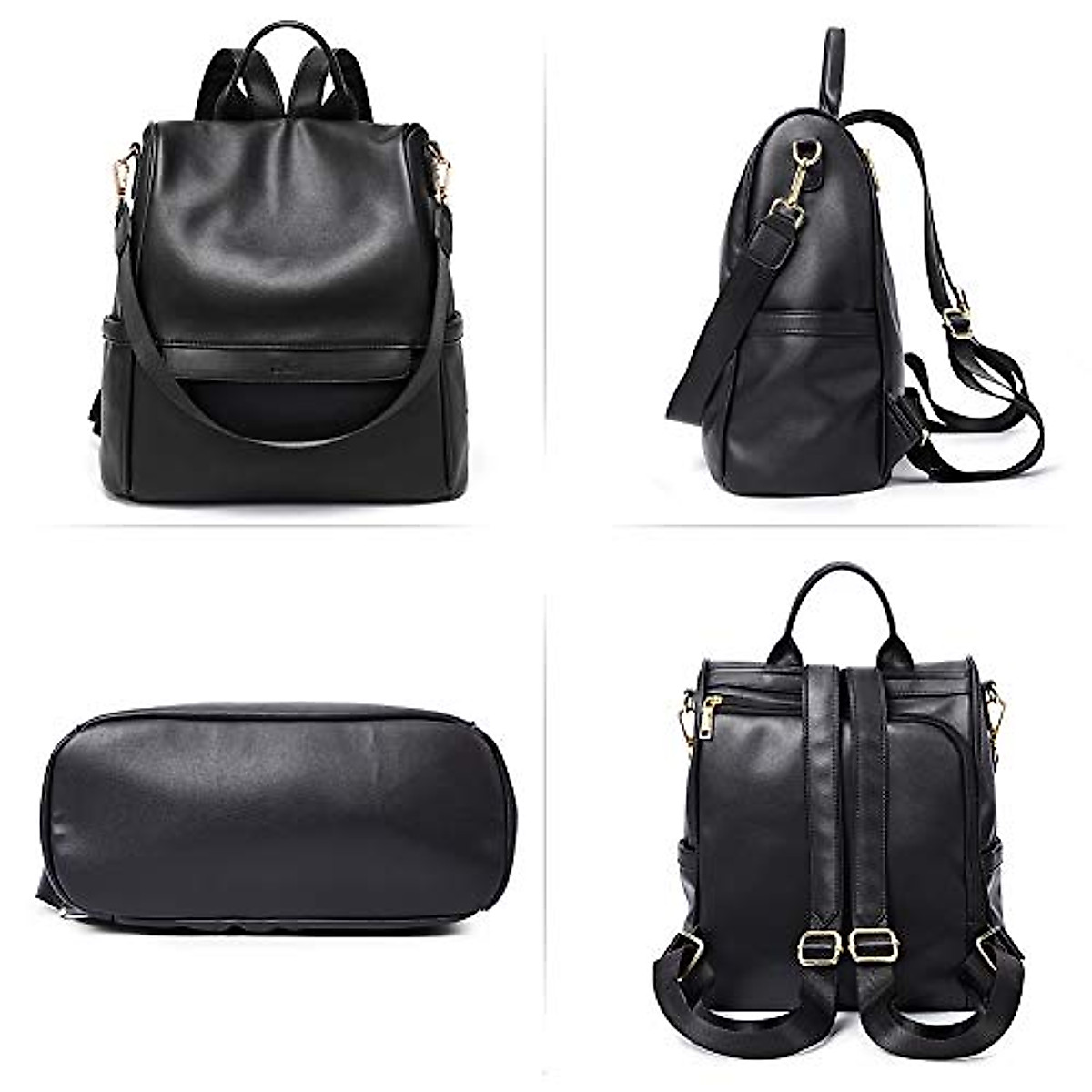 Womens Backpacks Purse Fashion PU Leather Anti-theft Large Travel Bag Ladies Shoulder School Bags black