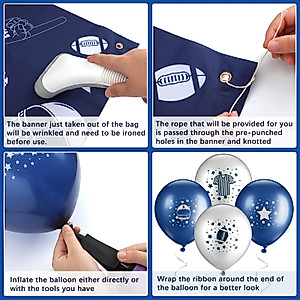 Oudain 22 Pcs Cowboy Birthday Party Supplies Set Include 1 Cowboy Backdrop 20 Birthday Balloons 1 Ribbon Navy Blue Football Birthday Decoration for Football Sports Themed Game Party Celebration