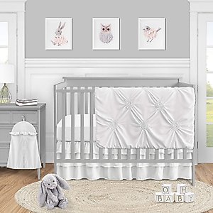 Sweet Jojo Designs Solid Color White Shabby Chic Harper Baby Girl Crib Bedding Set 4 pieces