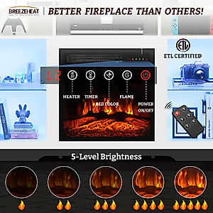 BREEZEHEAT Fireplace TV Stand for TVs Up to 55"-Led Entertainment Center-47 inch TV Stand with 18" Electric Fireplace-Bedroom Wooden TV Cabinet with Glass Shelves, Modern Media Console (White)