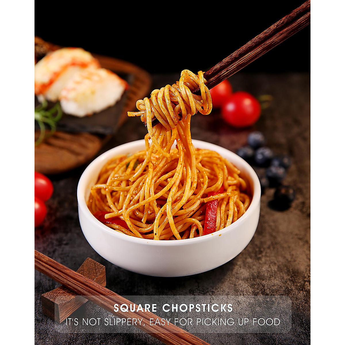 Donxote 12 Inches Cooking Chopsticks 2 Pairs with Chopstick Rest, Kitchen Noodles Frying Wok Long Chopstick, Wooden Reusable Chop Sticks, Apply to Asian Cooking Deep-Fry Food