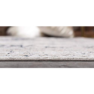 Unique Loom Chateau Collection Distressed Vintage Traditional Textured Dark Blue Area Rug (8' 0 x 10' 0), beige/navy blue