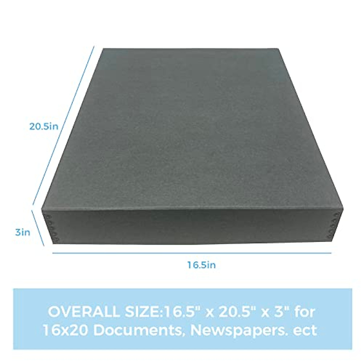 Lineco Acid Free Archival 16" x 20" Print Photo Storage Box with Metal Edge, Drop Front Design. Protect Store Photos, Documents, Crafts, Cards, Prints, DIY. Blue/Gray