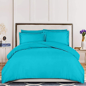 NICE LINEN BEDDING'S 800 Thread Count Cotton Duvet Cover Set 3-Piece -1 Duvet Cover Oversized King 98x120 Size and 2 Pillow Shams and Zipper Closure (Oversized King, Turquoise Solid)