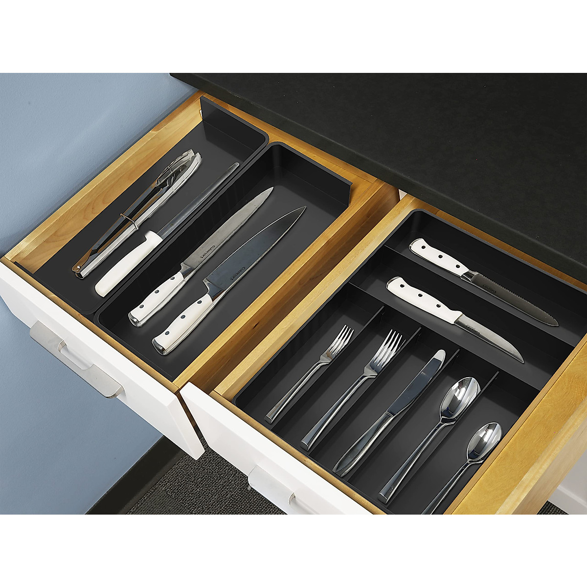 Simple Houseware Expandable Kitchen Drawer Flatware Organizer, Black