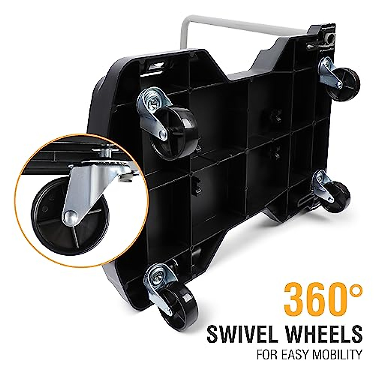 Olympia Tools Fully Folded Resin Push Cart Dolly - 330 Lb. Loading Capacity Foldable Moving Platform Cart Hand Truck - Black Collapsible Heavy Duty Folding & Rolling Flatbed Cart with 4 Swivel Wheels