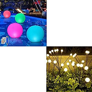 XIILSIE 4PCS Floating Pool Lights + New Upgraded 4 Pack 8 LED Solar Garden Lights Firefly Swaying Lights