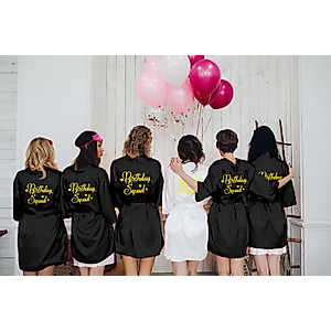 Women's Birthday Robes Queen Squad Silky Kimono Nightgown Spa Bathrobes Sleepover Party Dressing Gown Black