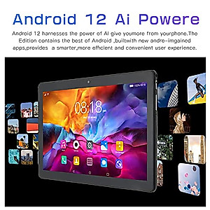 Zerodis Call Tablet, 100-240V 6GB 128GB Black 5G WiFi 10.1 Inch Tablet 10-Core CPU Processor for Study for Android12 (US Plug)