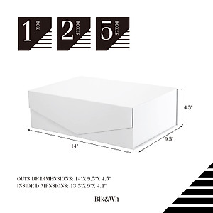 BLK&WH Gift Box 13.5x9x4.1 Inches, Large Gift Box with Lid, White gift Box, Bridesmaid Proposal Box, Collapsible Gift Box with Magnetic Lid (Matte White)