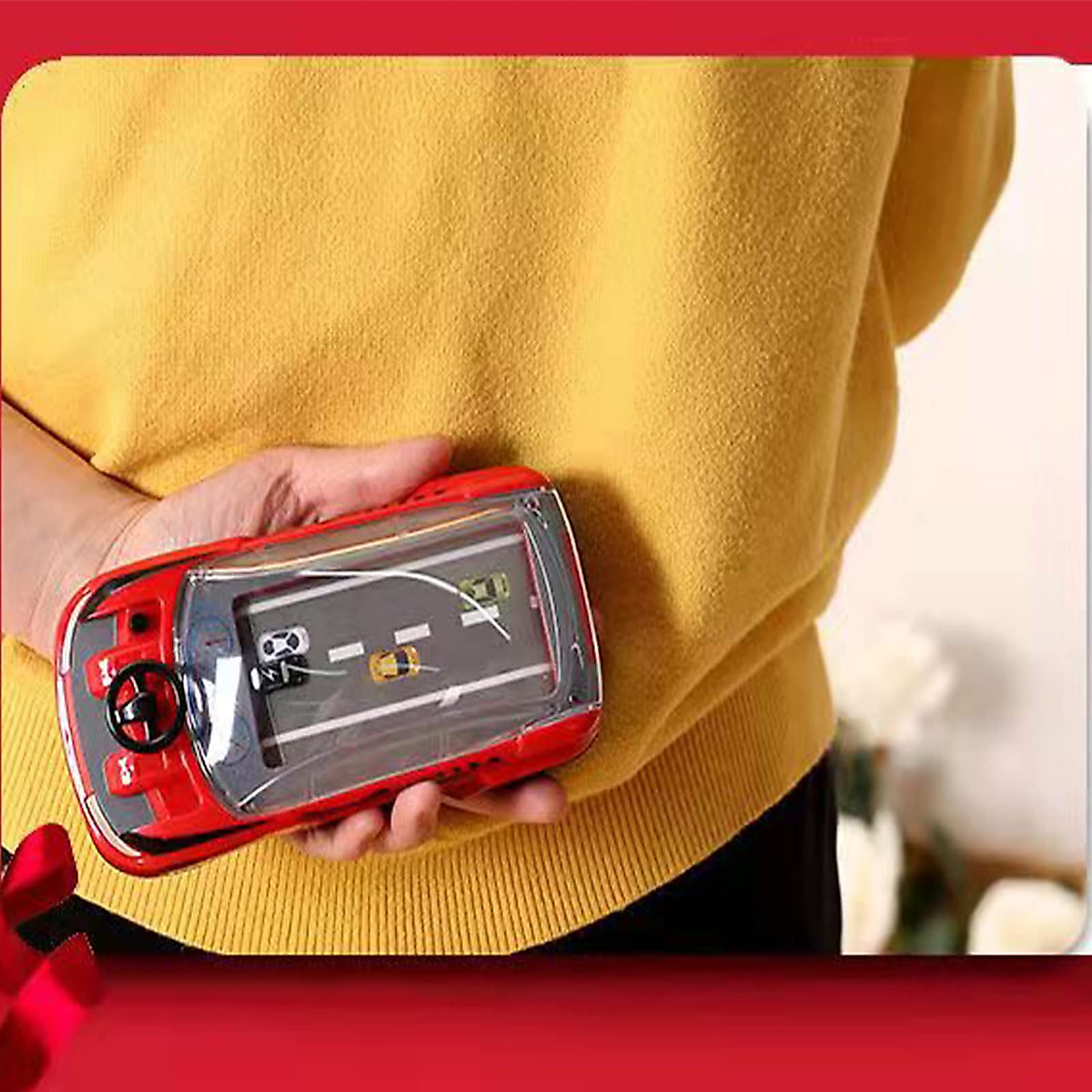 CYFG Hand-Held Portable Car Adventure Game Machine Speed, Children's Toy Manual Puzzle Simulation Racing Machine Steering Wheel (Red,1Pcs)