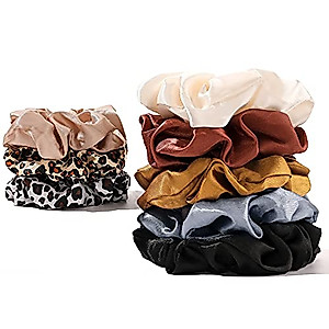 Scrunchies Hair Ties Silk Satin Scrunchy - Hair Elastics Bands Ponytail Holder Pack of Neutral Scrubchy Hair Accessories Women Girls