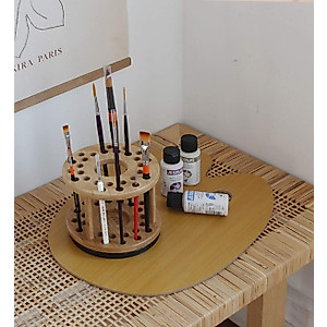 J JACKCUBE DESIGN 360 Rotating Paint Brush Holder Bamboo Watercolor Artist Brush Water Coloring Organizer Display Stand Tray Rack with 27 Holes and 1 Big Hole – MK441A