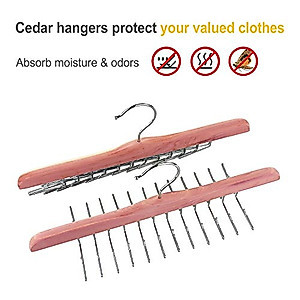 TOPIA HANGER American Red Cedar Wooden Tie Racks for Closet, 24 Tie Hangers Organizer, High-Grade Space Saving Necktie Holder for Storage and Display Bra, Tank Top, Camisole (1-Pack) CT14T