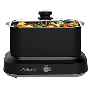 West Bend 87906BK Slow Cooker, Large-Capacity Non-Stick Crockpot with Variable Temperature Control, Travel Lid and Thermal Carrying Case, 6 Qt, Black