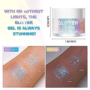 Body Glitter Gel - Holographic Body Glitter Gel for Body Hair Lip, Long Lasting Festival Party Makeup Body Glitter, Color Changing Glitter Gel Under Light, 1.35 oz (02 Sparkling Pink)