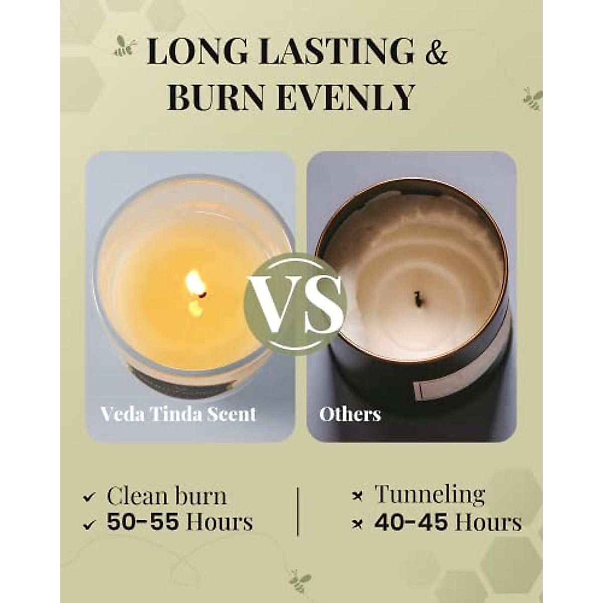 Veda Tinda Scent Vanilla Scented Candles Gift for Women, Beeswax Candles for Home Scented, Strong Scented Candle Keep Your Home Smell Heavenly, 7.4oz Over 55 Hours